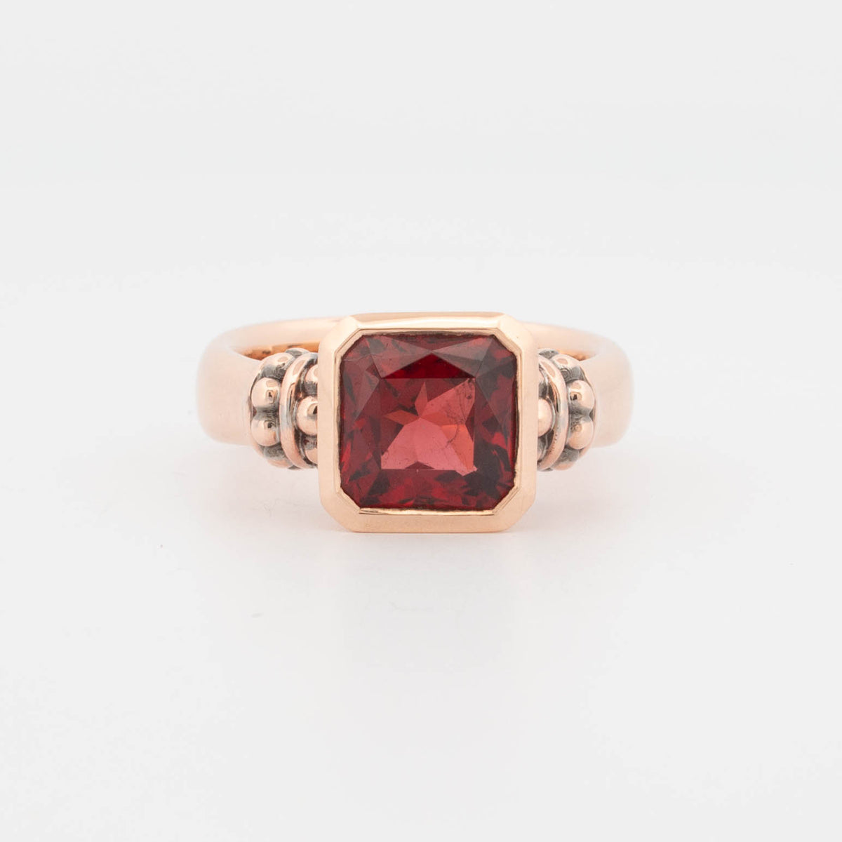 Square Garnet Rose Gold Ring